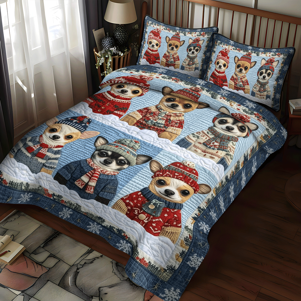 Yuletide Chihuahuas 3-Piece Quilted Bedding Set NCU0TH2055 – Vantique