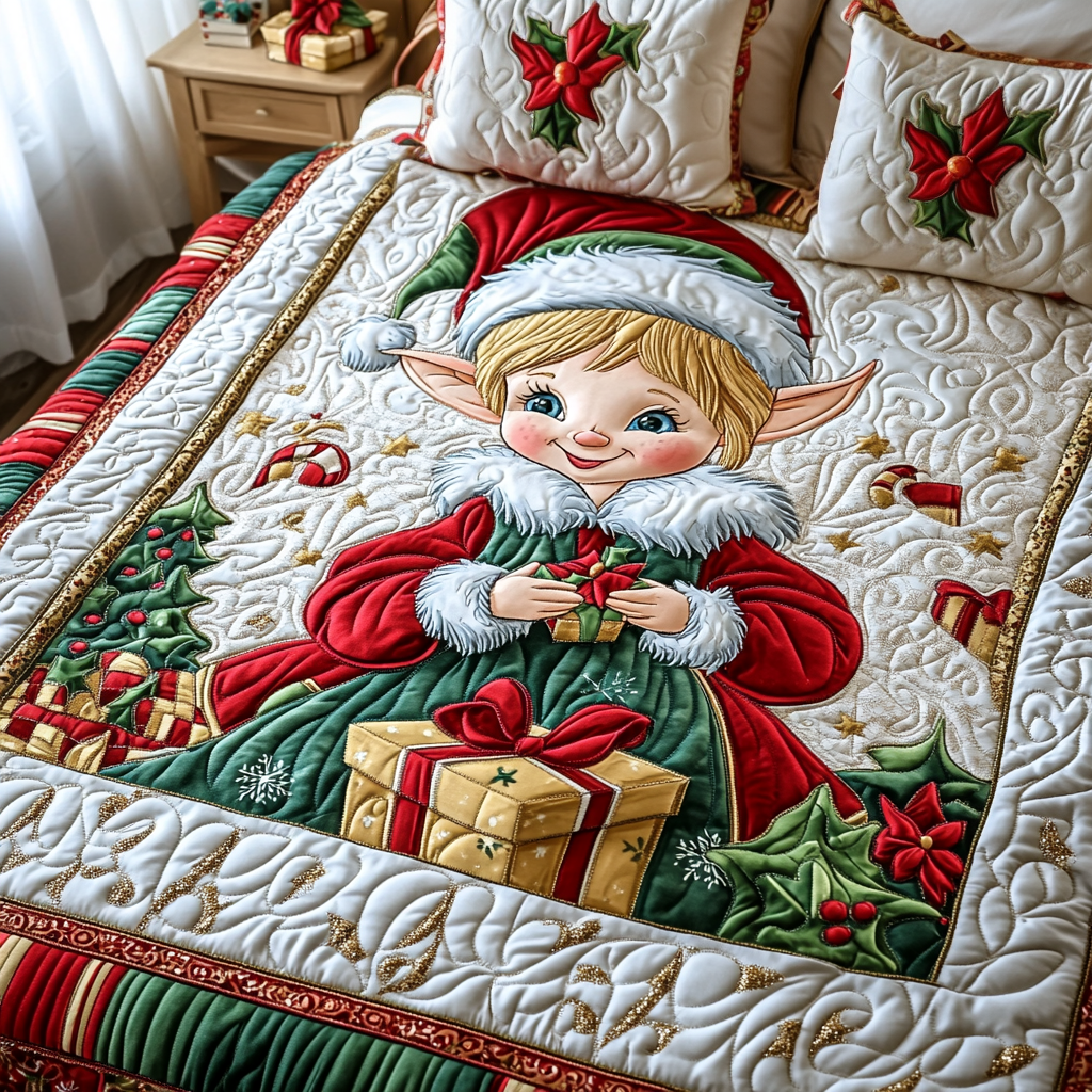Yuletide Elf 3-Piece Quilted Bedding Set NCU0DV1781 – Vantique