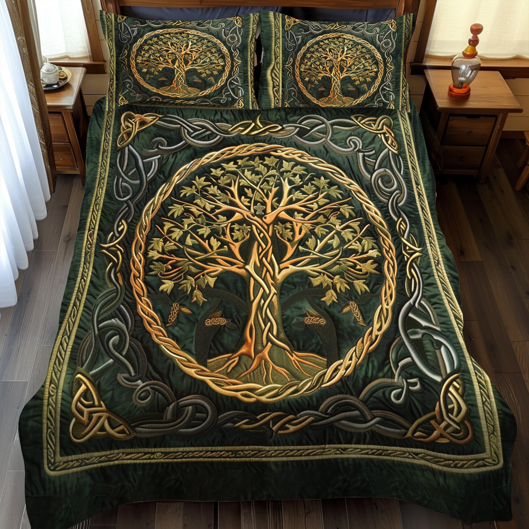 Golden Celtic Tree Of Life 3-Piece Quilted Bedding Set NCU0PD040 – Vantique
