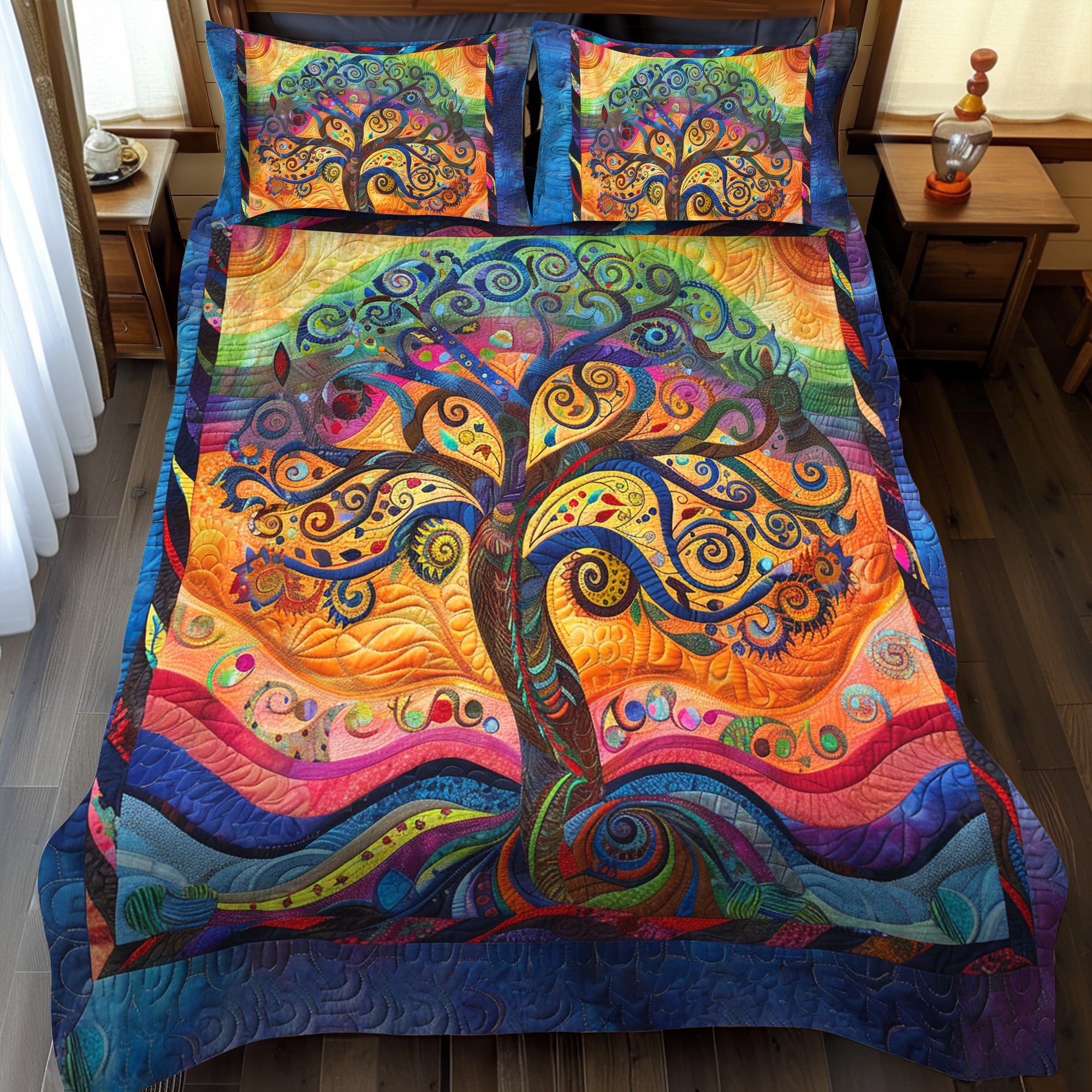 Tree of Life Patterned 3-Piece Quilted Bedding Set NCU0PD042 – Vantique
