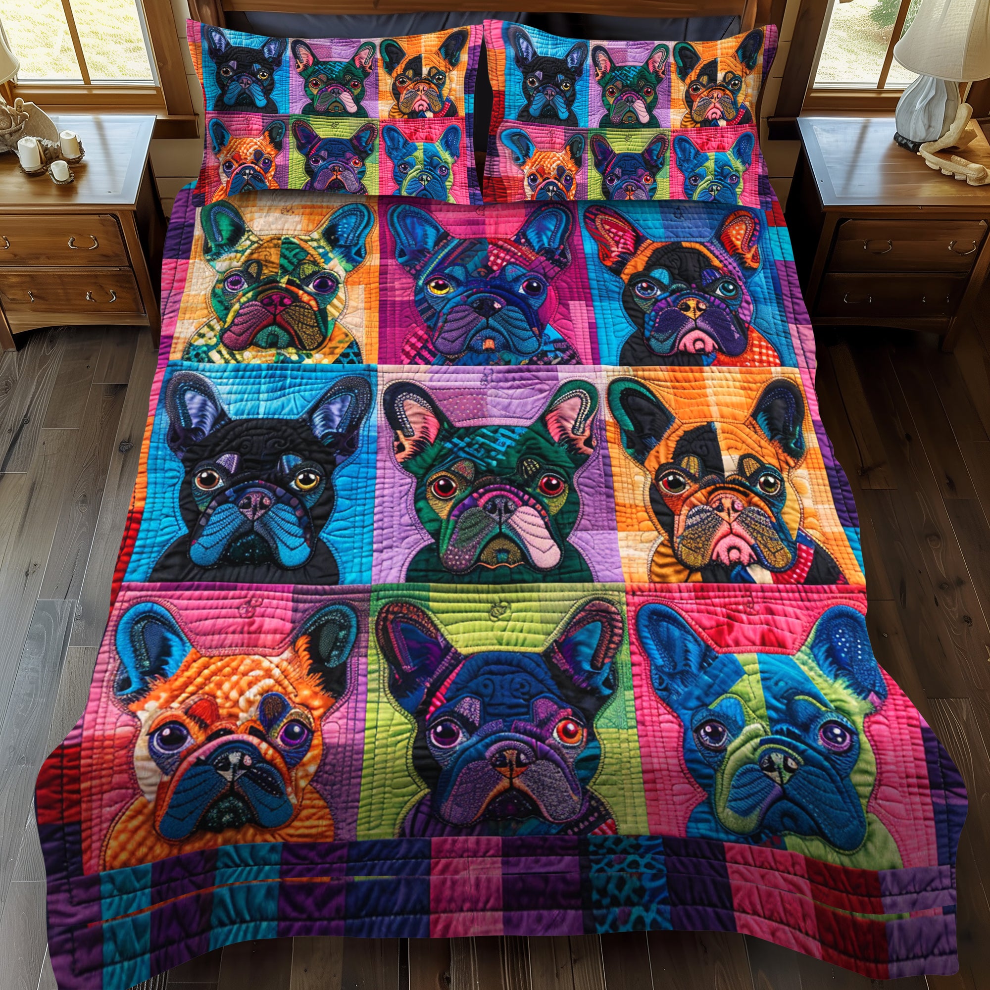 Charming French Bulldog 3-Piece Quilted Bedding Set NCU0PD084 – Vantique