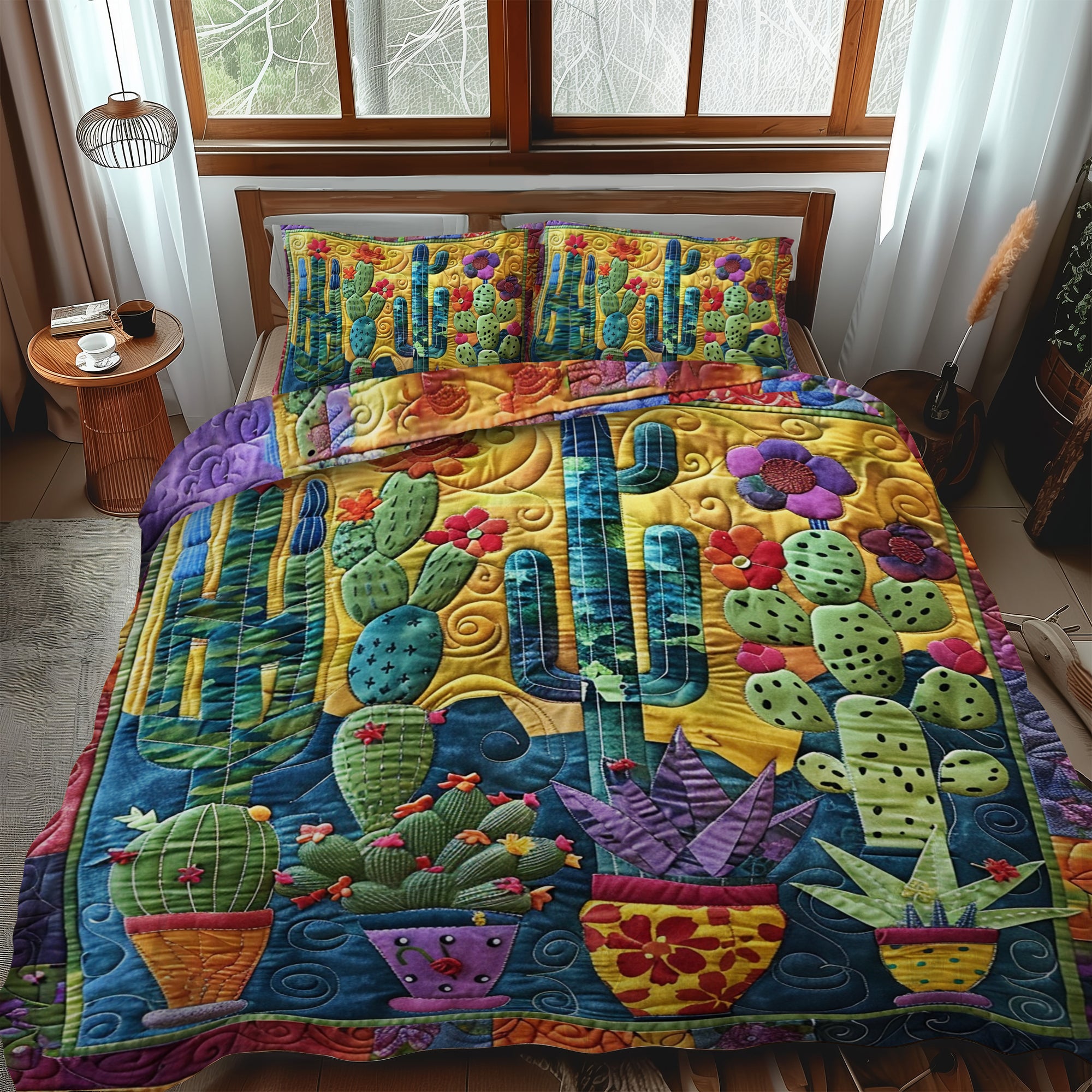 Blooming Cacti 3-Piece Quilted Bedding Set NCU0PD050 – Vantique