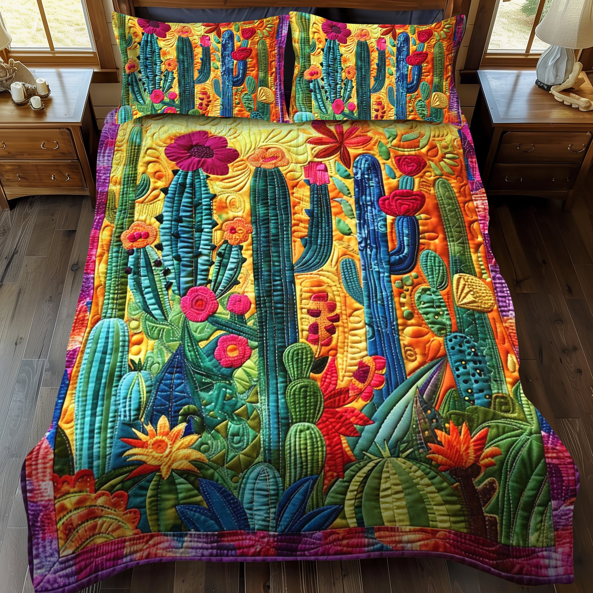 Flowering Cactus 3-Piece Quilted Bedding Set NCU0PD051 – Vantique