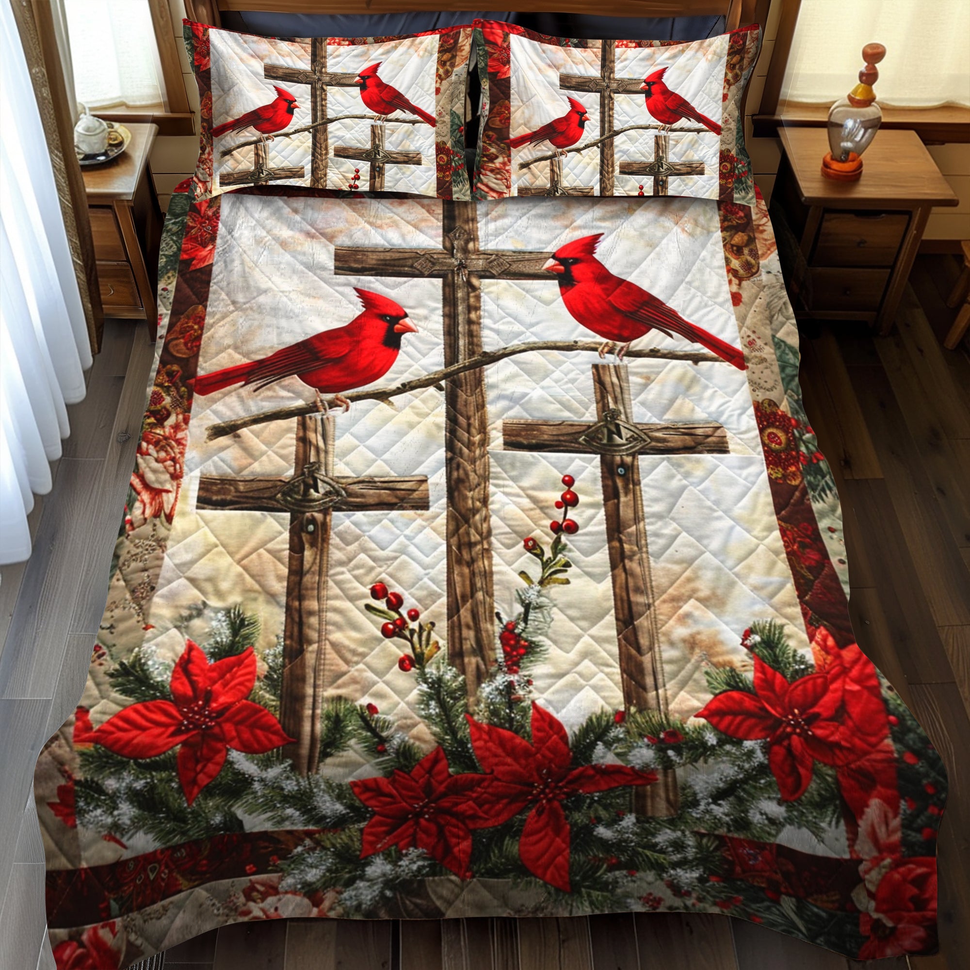 Cardinal Jesus Cross 3-Piece Quilted Bedding Set NCU0PD206 – Vantique