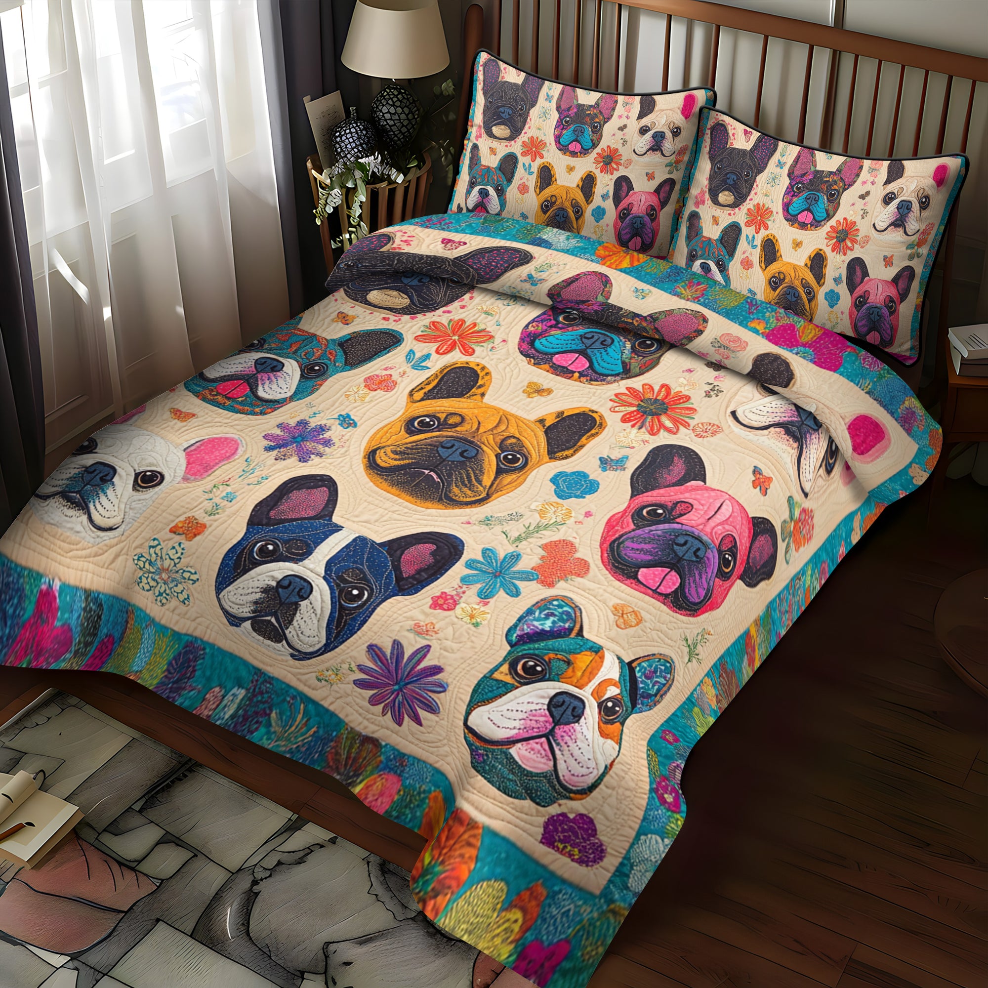 French Bulldog Art 3-Piece Quilted Bedding Set NCU0PD383 – Vantique