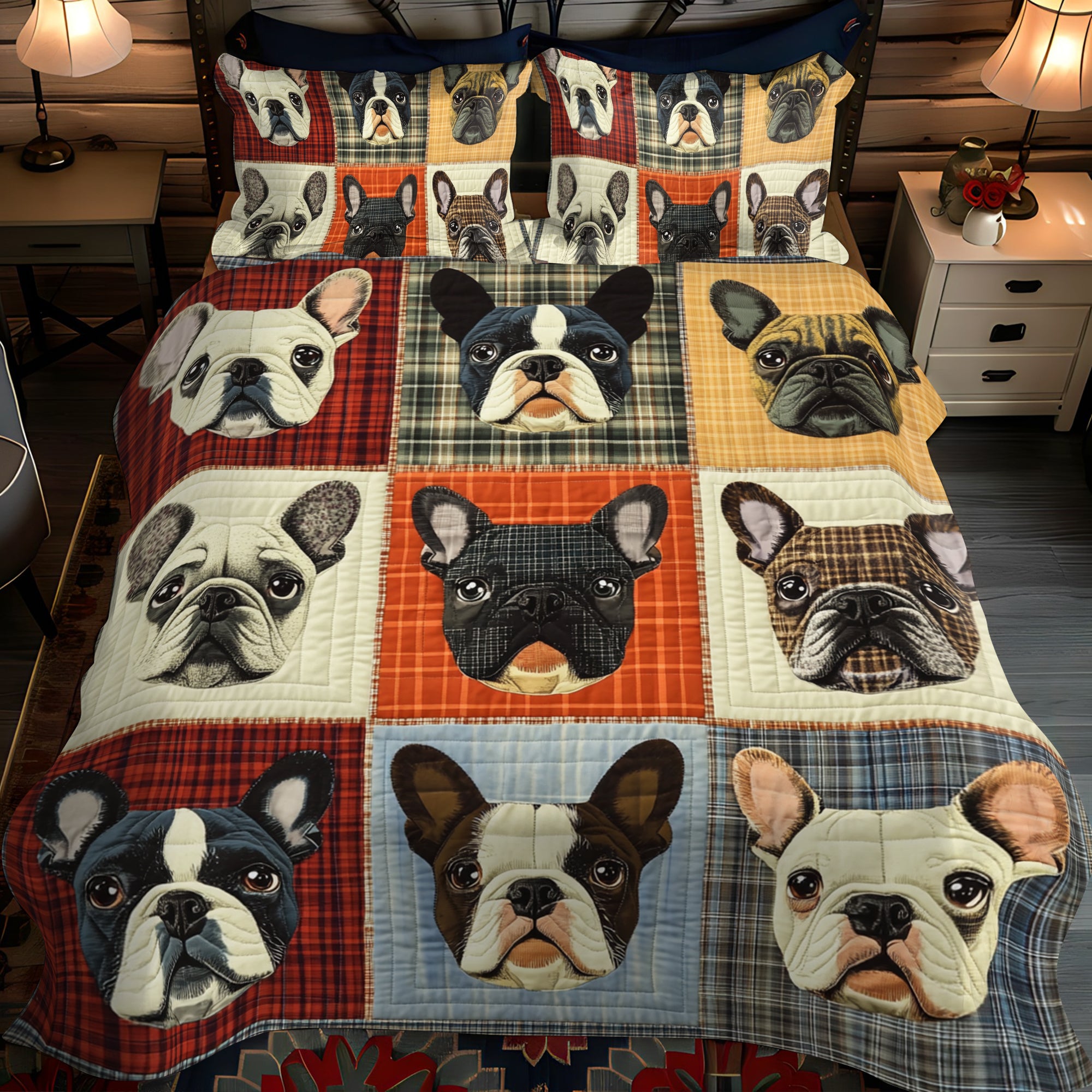 French Bulldog Patchwork 3-Piece Quilted Bedding Set NCU0PD388 – Vantique