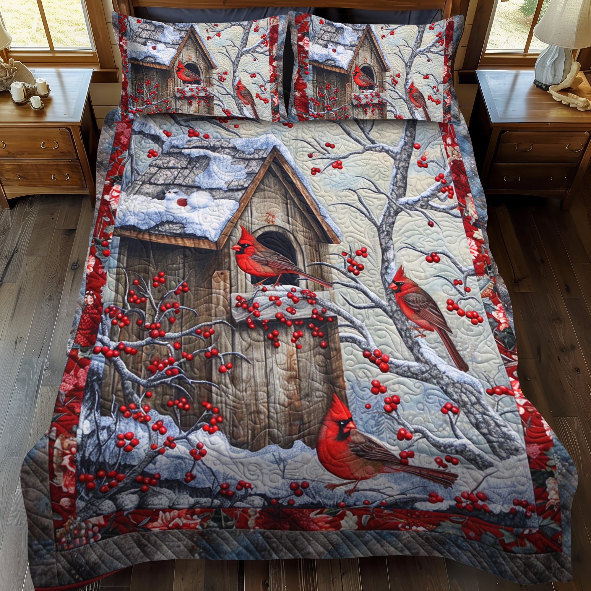 Nature-Inspired Cardinal 3-Piece Quilted Bedding Set NCU0PD203 – Vantique