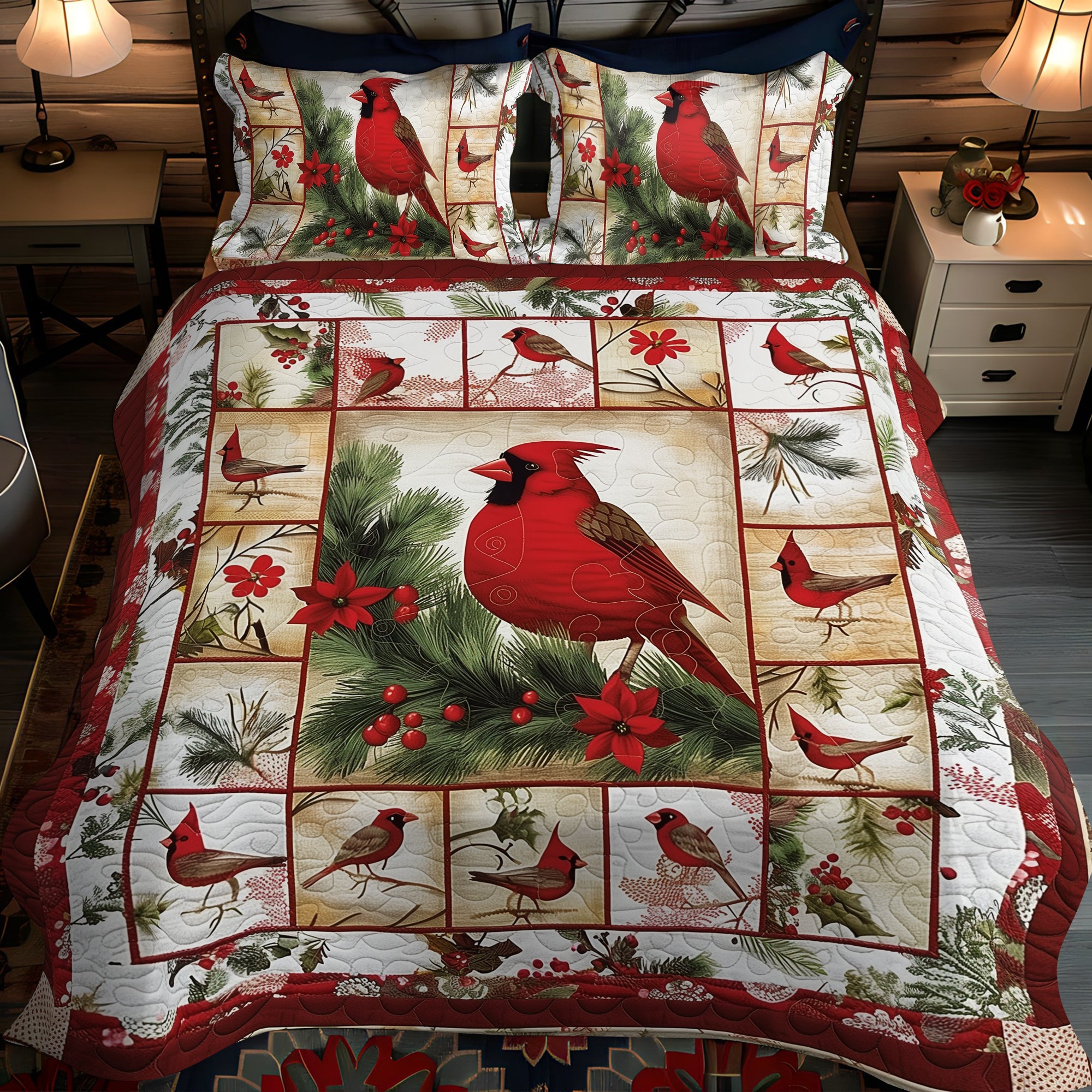 Cardinal Design 3-Piece Quilted Bedding Set NCU0PD204 – Vantique