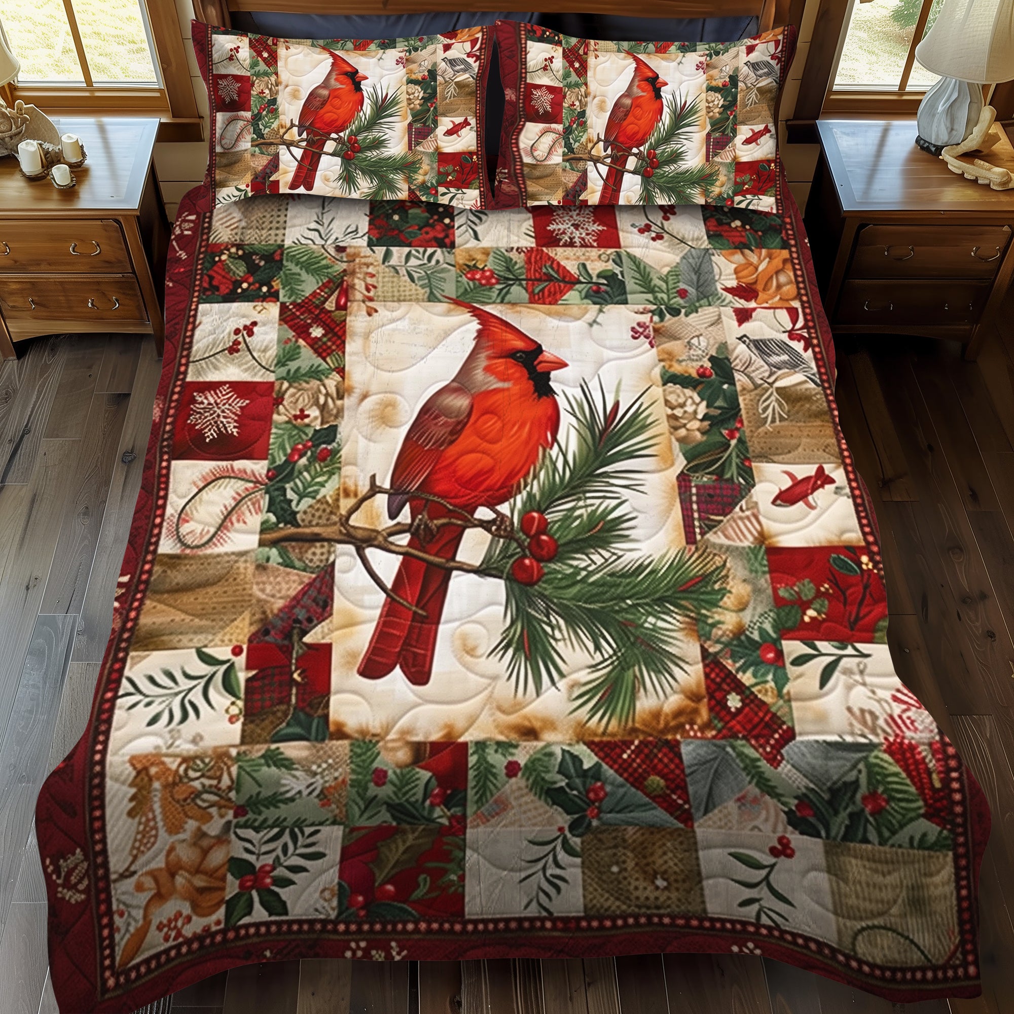 Vibrant Cardinal 3-Piece Quilted Bedding Set NCU0PD205 – Vantique