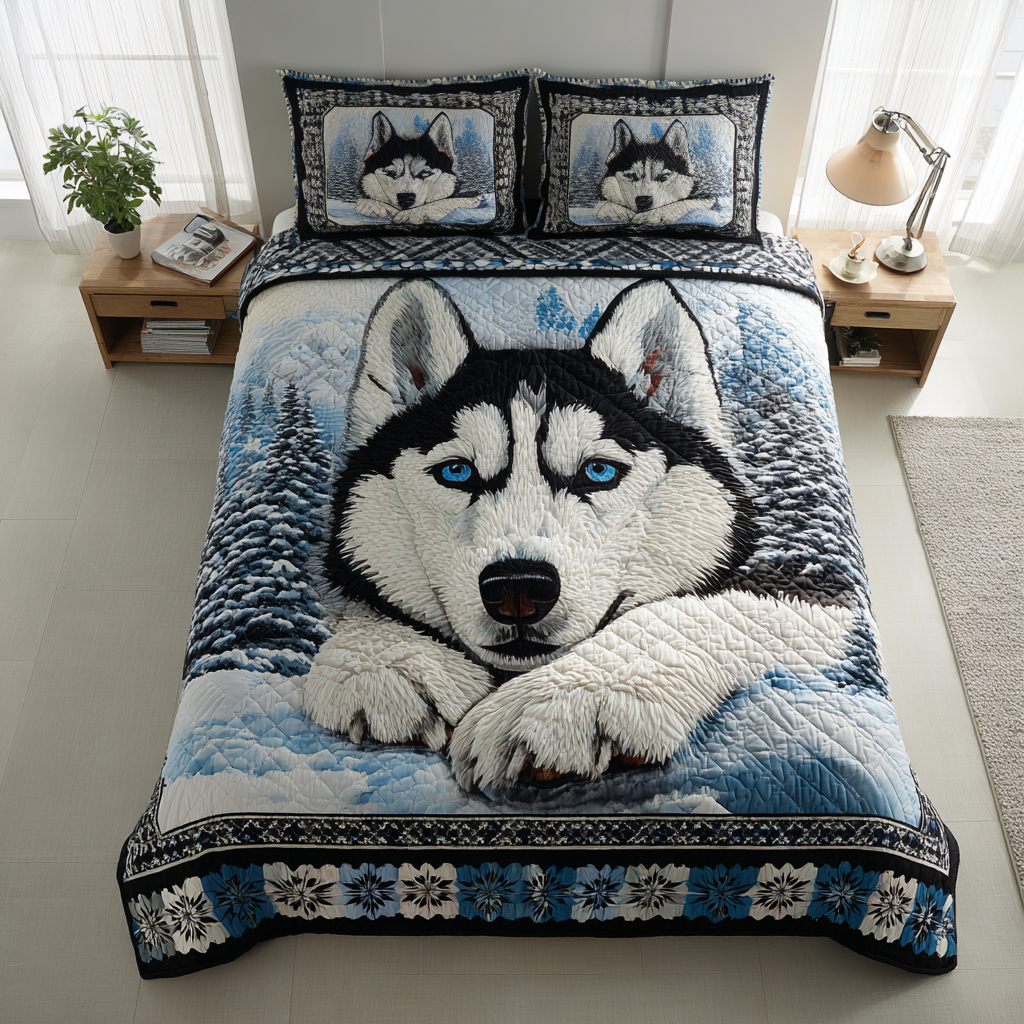 Arctic Husky Dream 3-Piece Quilted Bedding Set NCU0HH993 – Vantique