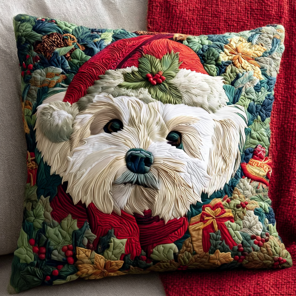Santa Maltese Dog Quilted Pillow Case NCU0HH769 – Vantique